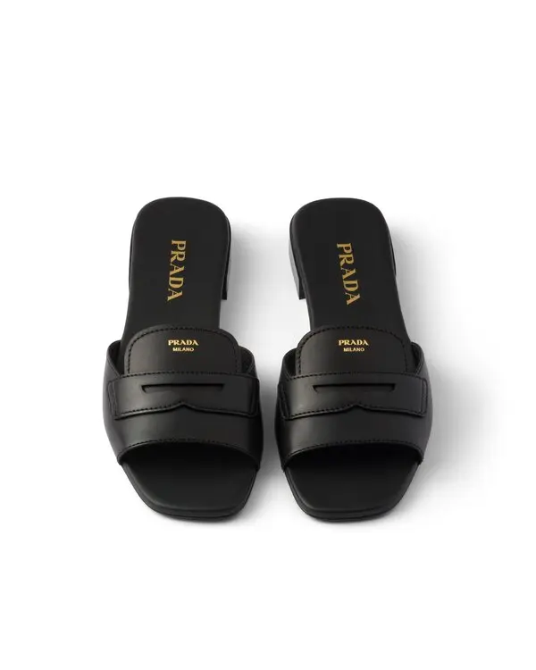 Prada Leather Slides - Black