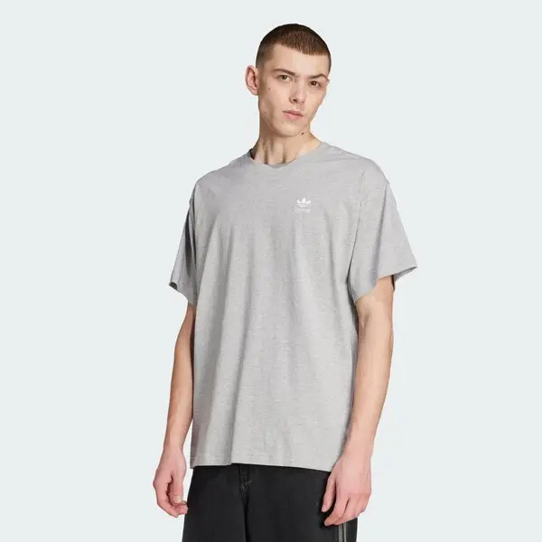 Adidas Trefoil Essentials Oversized Tee - Medium Grey Heather / White