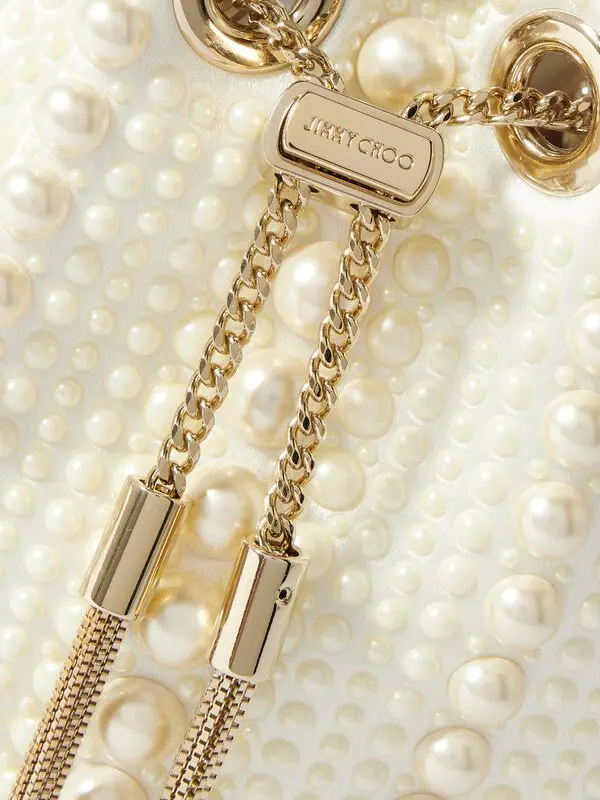 JIMMY CHOO Bon Bon Micro Embellished Satin Bucket Bag