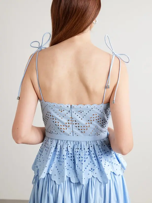 SELF-PORTRAIT Scalloped Ruffled Broderie Anglaise Cotton Peplum Top