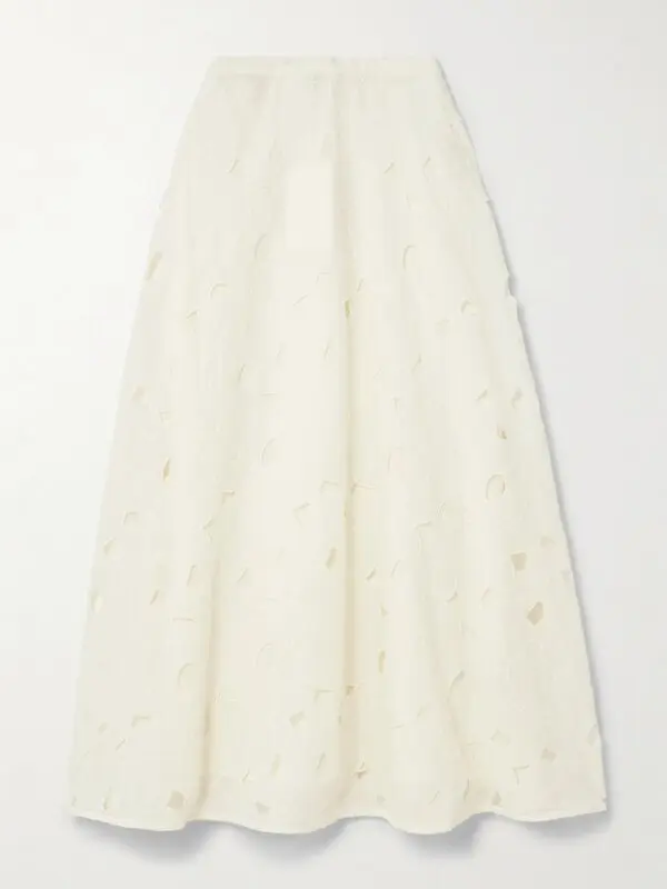 Ulla Johnson Caro Embroidered Cotton-voile Midi Skirt - Off-white