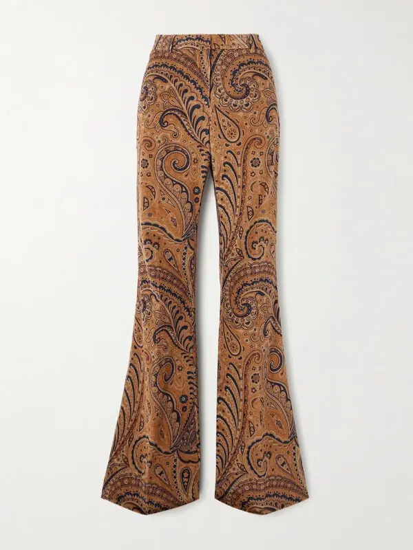 Etro Paisley-print Stretch Cotton-corduroy Flared Pants - Brown