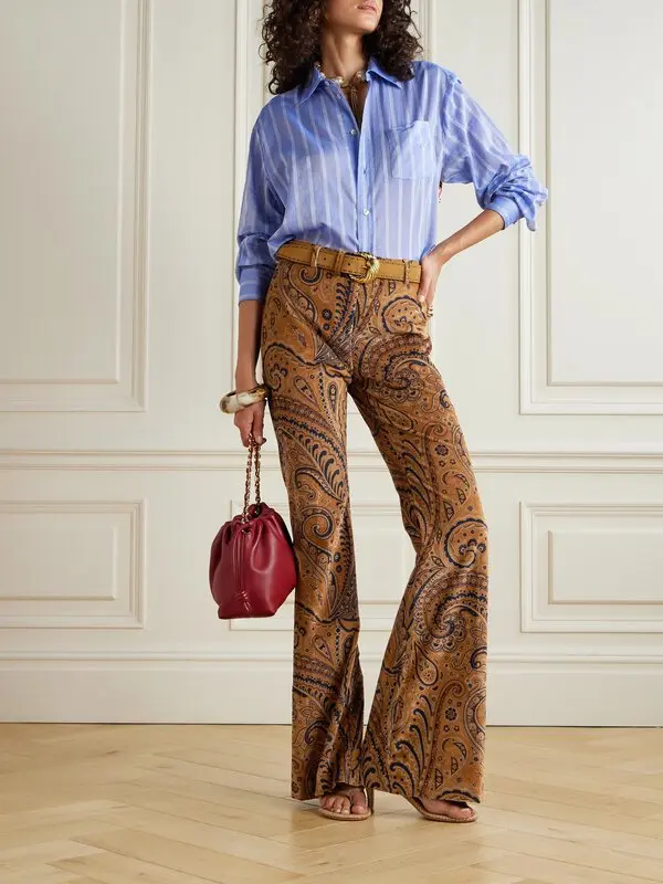 Etro Paisley-print Stretch Cotton-corduroy Flared Pants - Brown