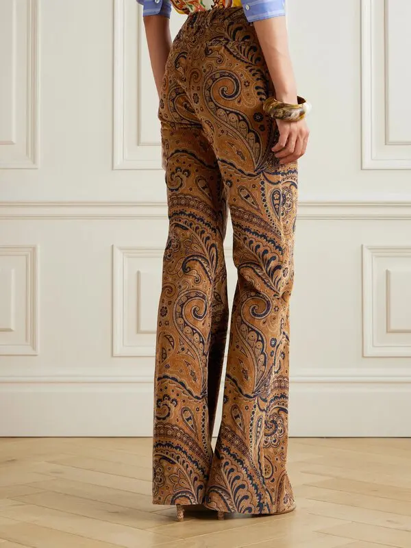 Etro Paisley-print Stretch Cotton-corduroy Flared Pants - Brown