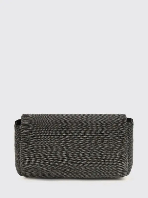 Brunello Cucinelli Leather Pouch With Monile Embroidery - Black