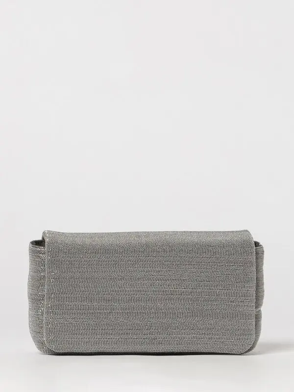 Brunello Cucinelli Leather Pouch With Monile Embroidery - Grey