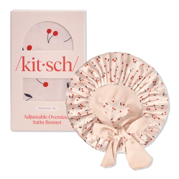 KITSCH Adjustable Oversized Satin Bonnet With - Cherry Print