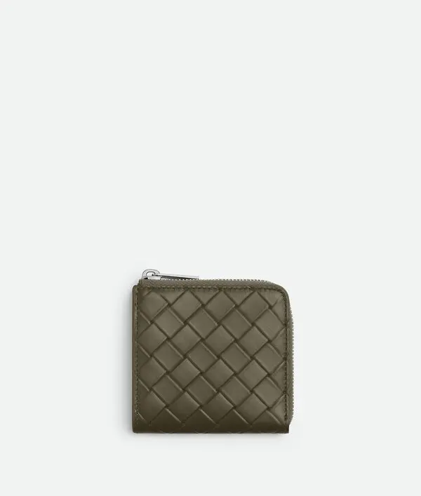 BOTTEGA  VENETA Intrecciato Stamp Square Zip Around Wallet - Cypress
