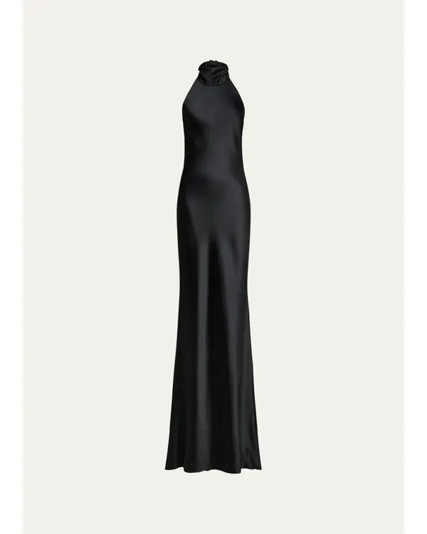 Ralph Lauren Chilton Stretch Satin Gown - Black