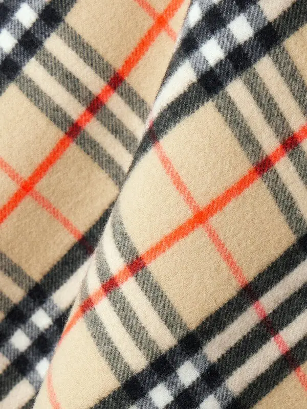 Burberry Fringed Checked Wool And Cashmere-blend Cape - Neutrals