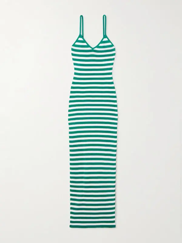 Dolce & Gabbana Striped Ribbed-knit Midi Dress - Green