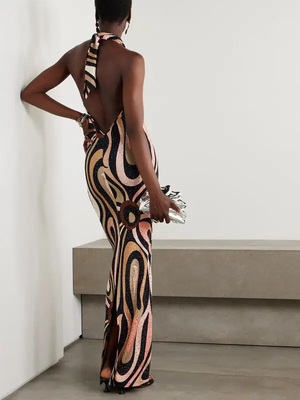 pucci marmo halterneck satin jersey maxi dress Pucci Marmo Halterneck Satin Jersey Maxi Dress