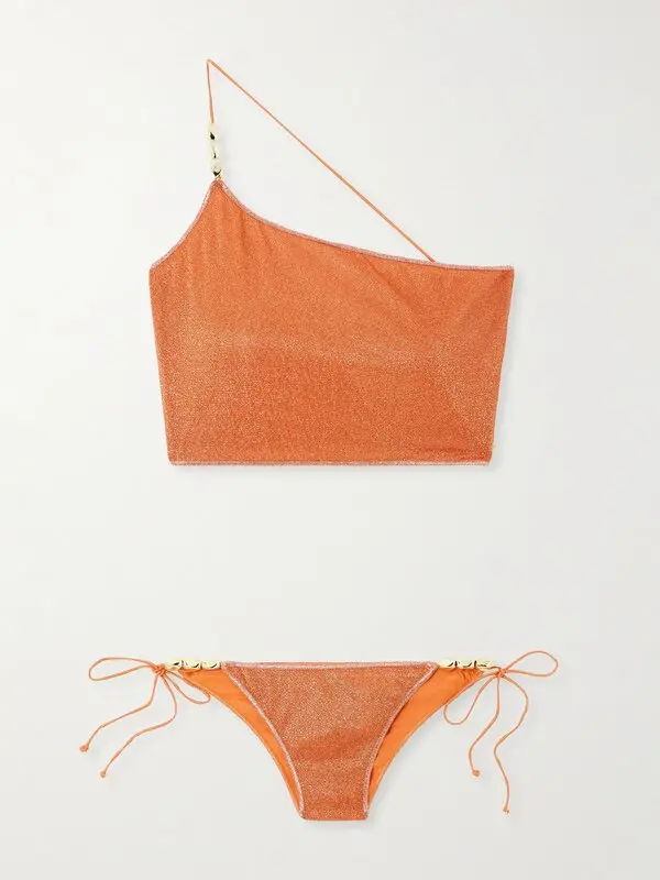 Oseree Glazed Lumière One-shoulder Metallic Bikini - Orange