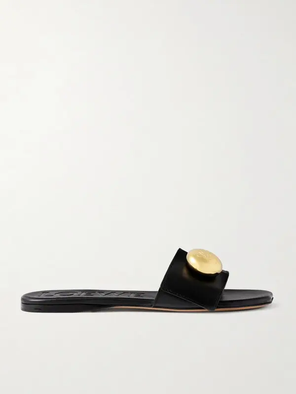 Loewe Pebble Embellished Leather Slides - Black