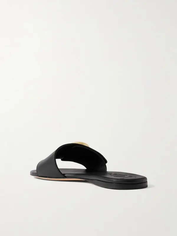 Loewe Pebble Embellished Leather Slides - Black