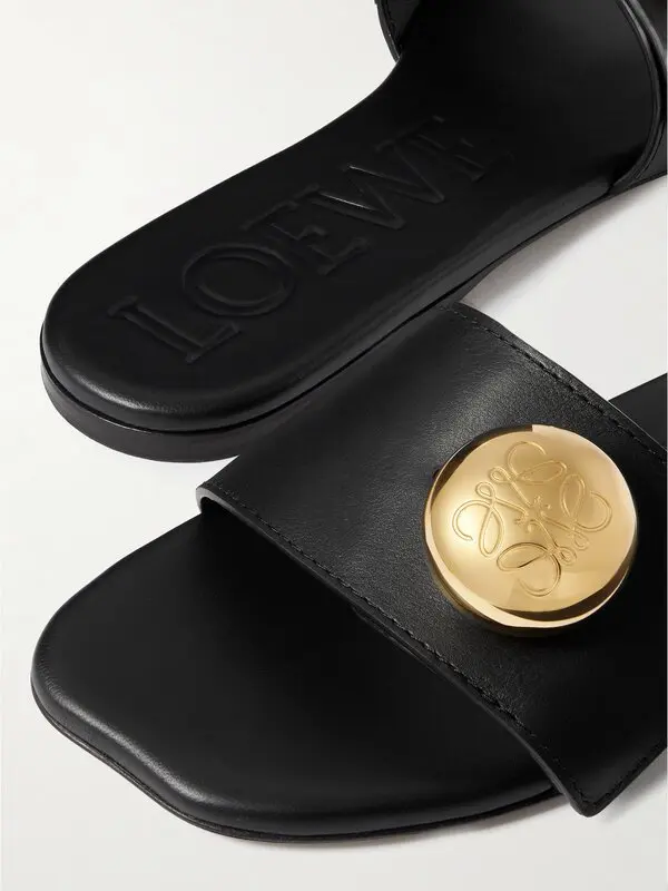 Loewe Pebble Embellished Leather Slides - Black