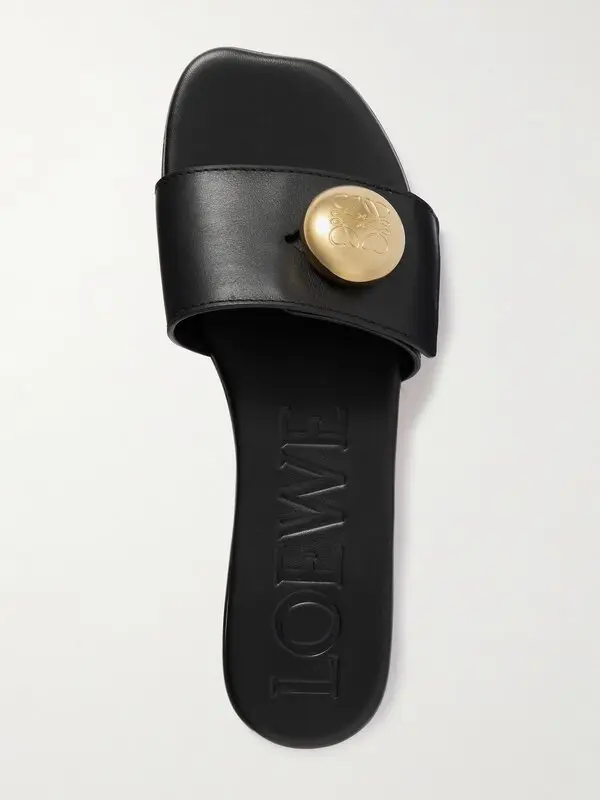 Loewe Pebble Embellished Leather Slides - Black
