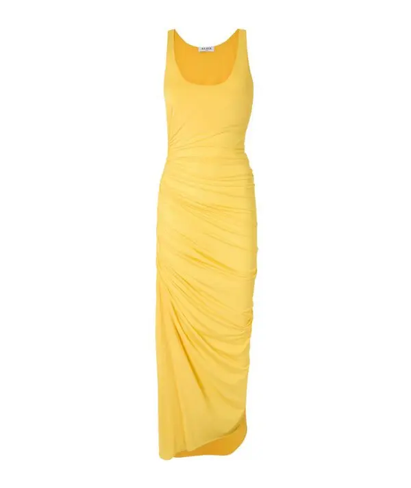 Alaïa Gathered Stretch-jersey Midi Dress - Yellow