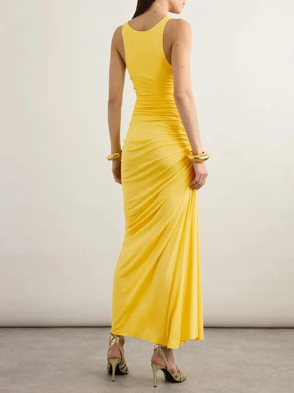 Alaïa Gathered Stretch-jersey Midi Dress - Yellow