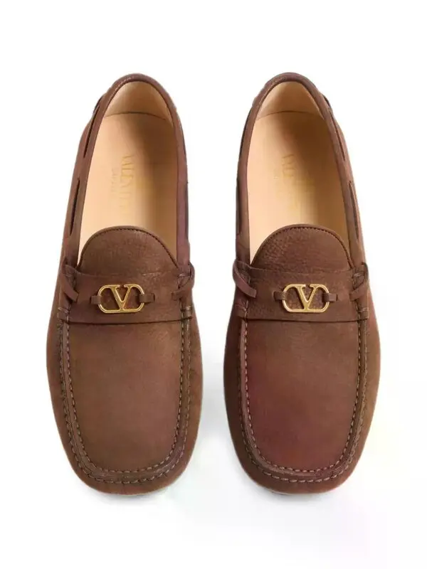 Valentino Garavani Deerskin Suede Driver Fastaway Loafers - Brown