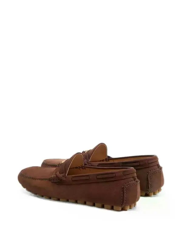 Valentino Garavani Deerskin Suede Driver Fastaway Loafers - Brown