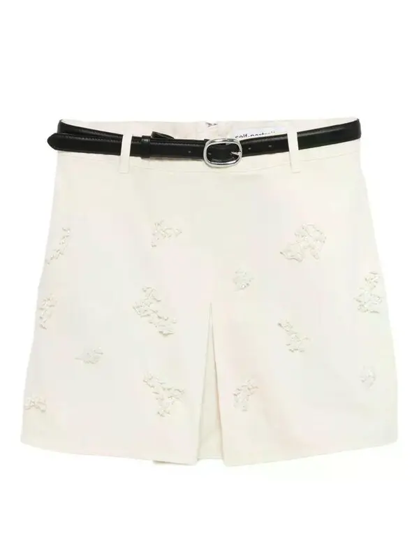 SELF-PORTRAIT Beaded Floral Mini Skirt - Neutrals
