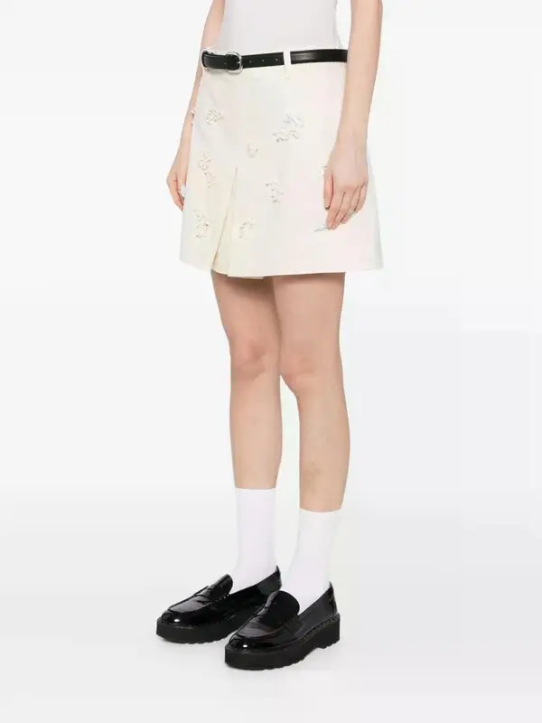 SELF-PORTRAIT Beaded Floral Mini Skirt - Neutrals