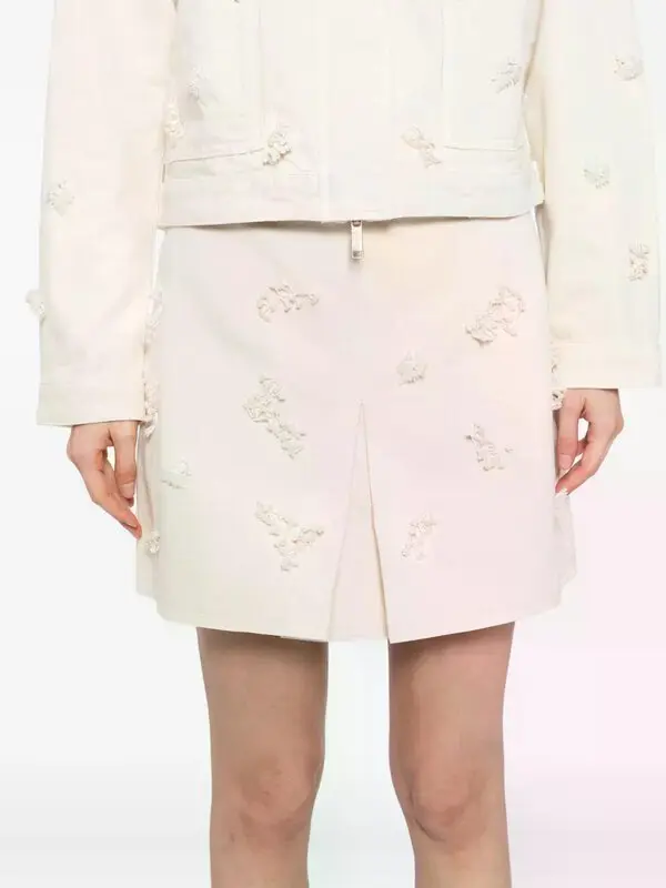 SELF-PORTRAIT Beaded Floral Mini Skirt - Neutrals