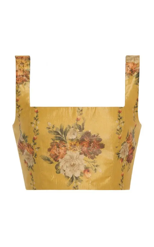 Agua Bendita Amanda Floral Taffeta Cropped Top - Yellow