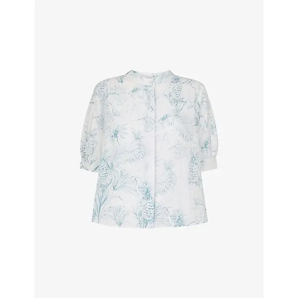 Whistles Pineapple-print Textured Cotton-blend Shirt - Cream