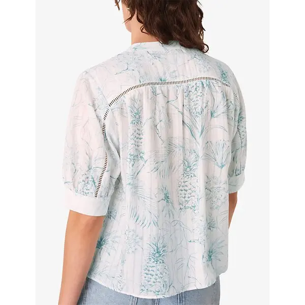 Whistles Pineapple-print Textured Cotton-blend Shirt - Cream