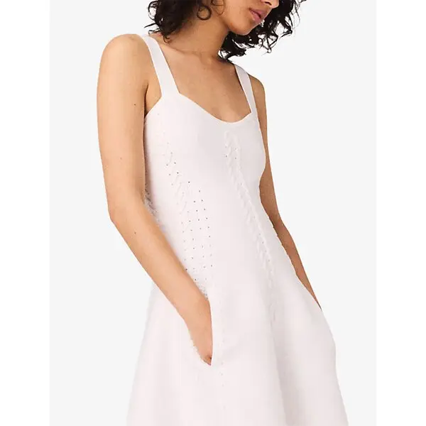 Maje Square-neck Flared-skirt Knitted Midi Dress