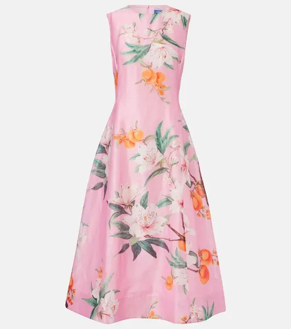 LEO LIN Cleo Floral Linen-blend Midi Dress - Pink