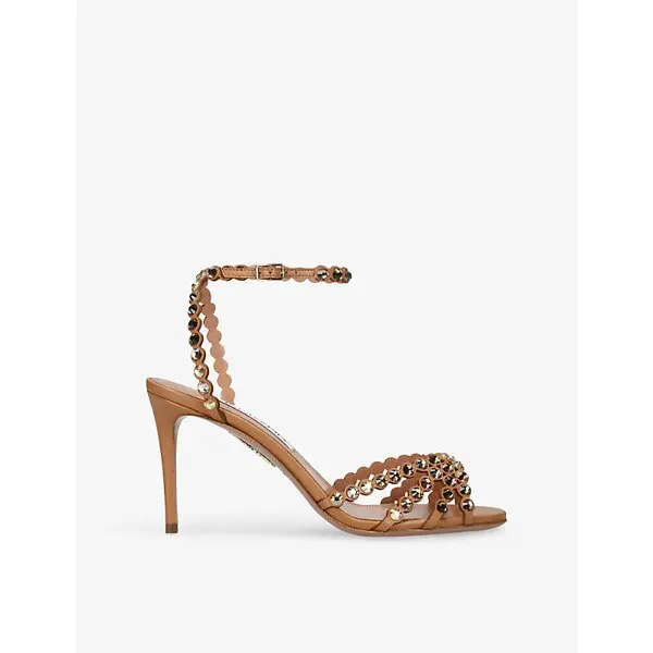 AQUAZZURA Tequila 85 Heeled Leather Sandals - Brown