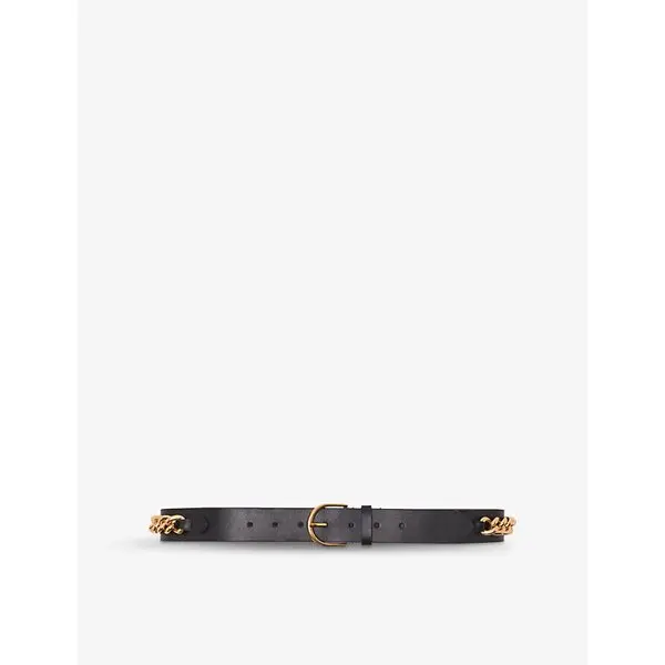 Maje Chain-embellished Leather Belt - Black