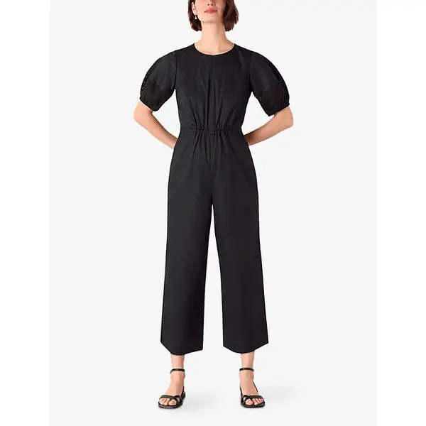 Whistles Broderie-trim Cotton-poplin Jumpsuit