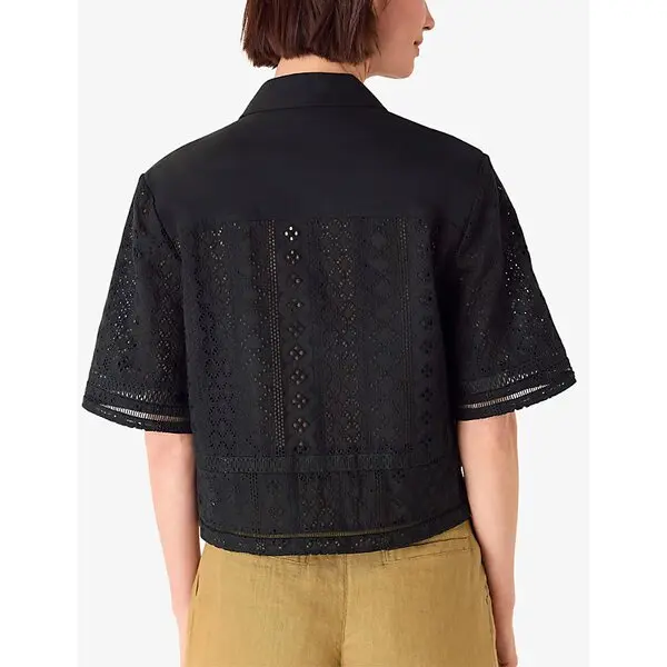 Whistles Broderie Cotton Shirt - Black