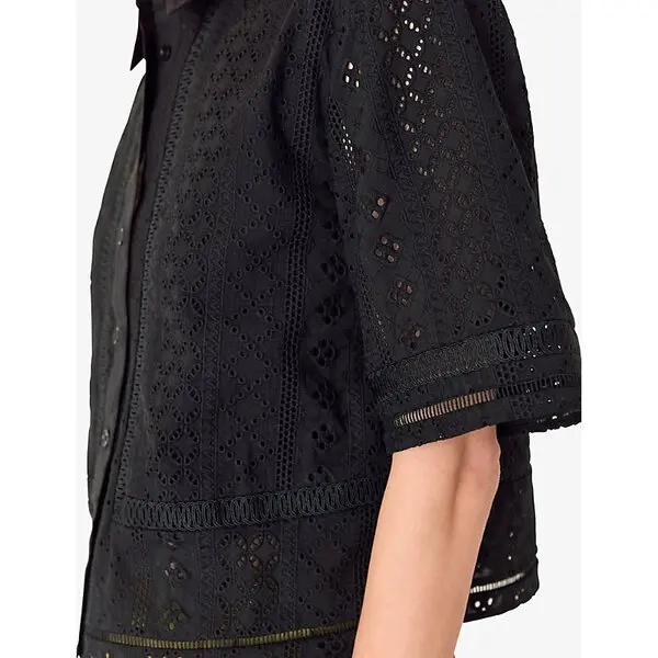 Whistles Broderie Cotton Shirt - Black