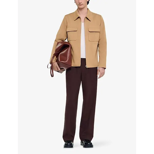Sandro Flap-pockets Straight-fit Cotton Jacket - Camel