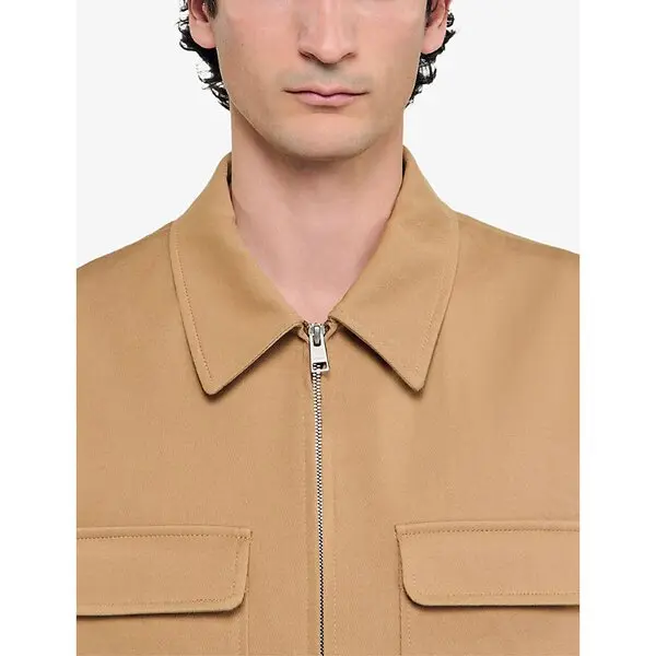 Sandro Flap-pockets Straight-fit Cotton Jacket - Camel