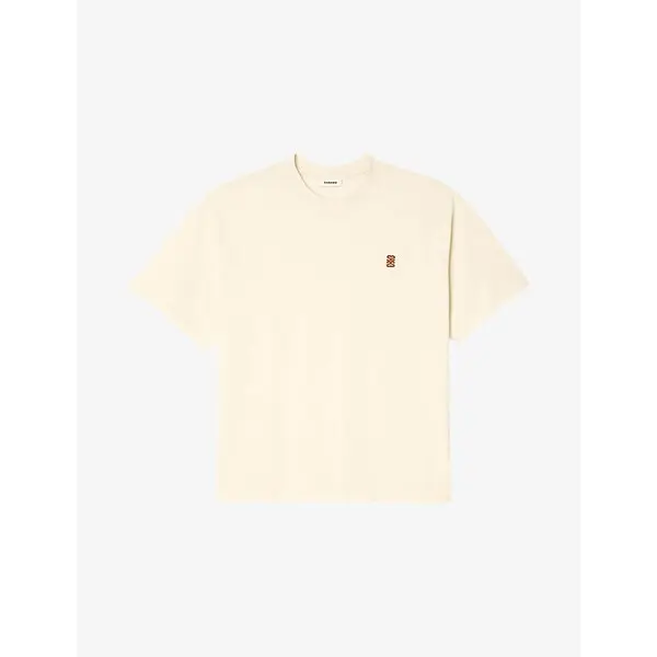 Sandro Logo-patch Crewneck Cotton T-shirt - Butter Cream