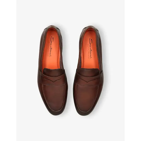 Santoni Carlo Leather Penny Loafers - Dark Brown
