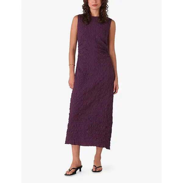Whistles Lori Round-neck Textured Midi Dress - Purple