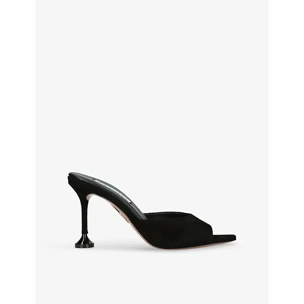 AQUAZZURA Bisous 85 Suede Mules - Black