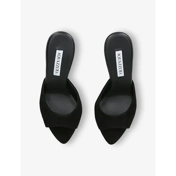 AQUAZZURA Bisous 85 Suede Mules - Black