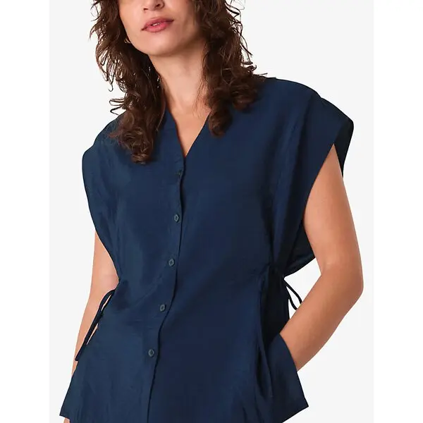 Whistles Side-tie Button-down Shirt - Navy