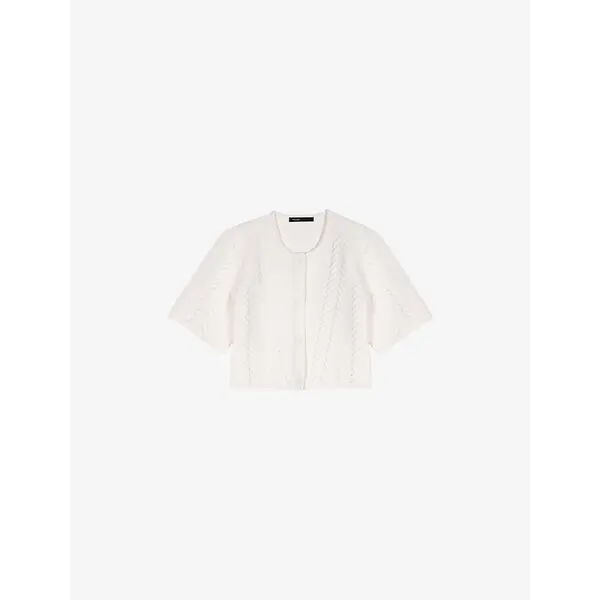 Maje Cropped Round-neck Short-sleeve Knitted Cardigan - White