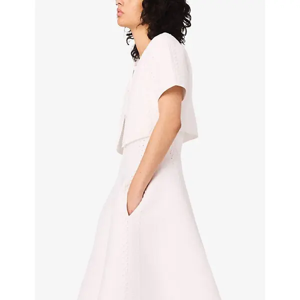 Maje Cropped Round-neck Short-sleeve Knitted Cardigan - White