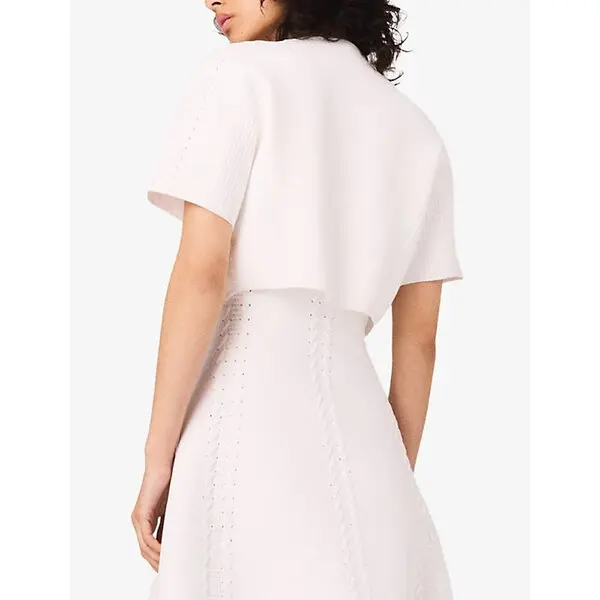 Maje Cropped Round-neck Short-sleeve Knitted Cardigan - White