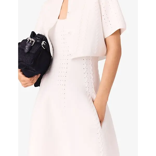Maje Cropped Round-neck Short-sleeve Knitted Cardigan - White